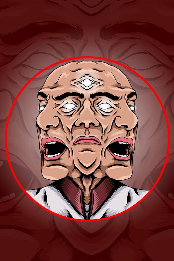 Three Faced Grandpa Vector Illustration Stock Vector - Illustration of ...