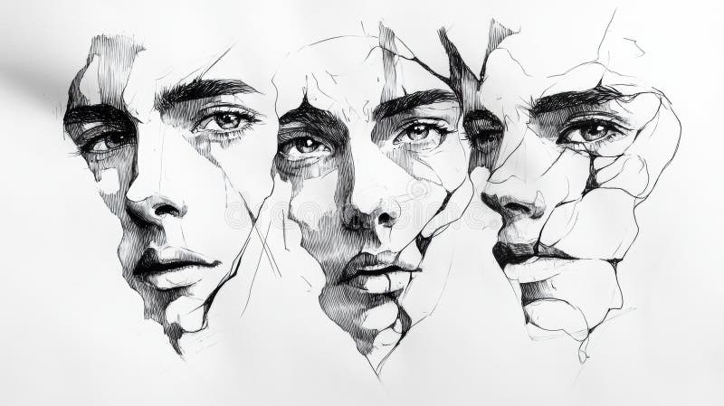 Three Faces Emerge from a Textured Background, Each Conveying Distinct ...