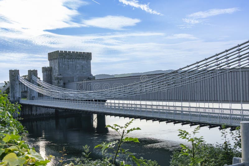 Three Bridges Across Conwy River at Castle Stock Image - Image of ...