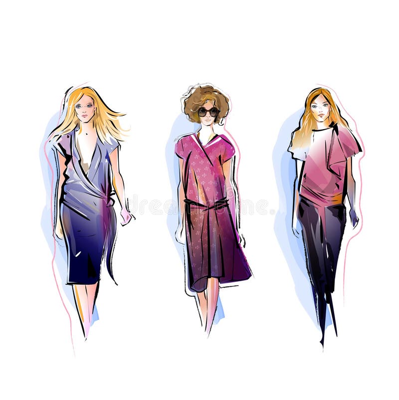Three Fashion Models stock illustration. Illustration of attractive ...