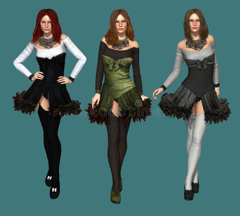 Three Fashion Models stock illustration. Illustration of fashion - 27809232