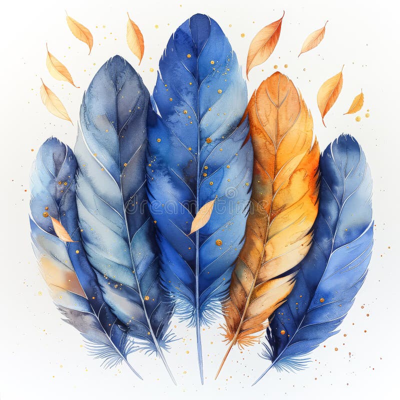 Three Feathers with Gold and Blue Colors. Stock Photo - Image of ...