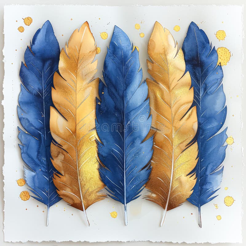Three Feathers with Gold and Blue Colors. Stock Photo - Image of ...