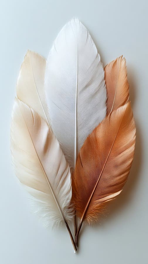 Three Feathers in Shades of White, Beige, and Brown. Stock Illustration ...