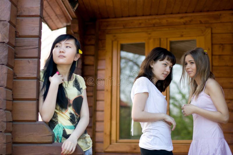 Three female friends stock image. Image of girls, back - 14558957