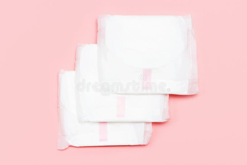 Three Female Pads on a Pink Background Close-up Top View. Stock Image ...