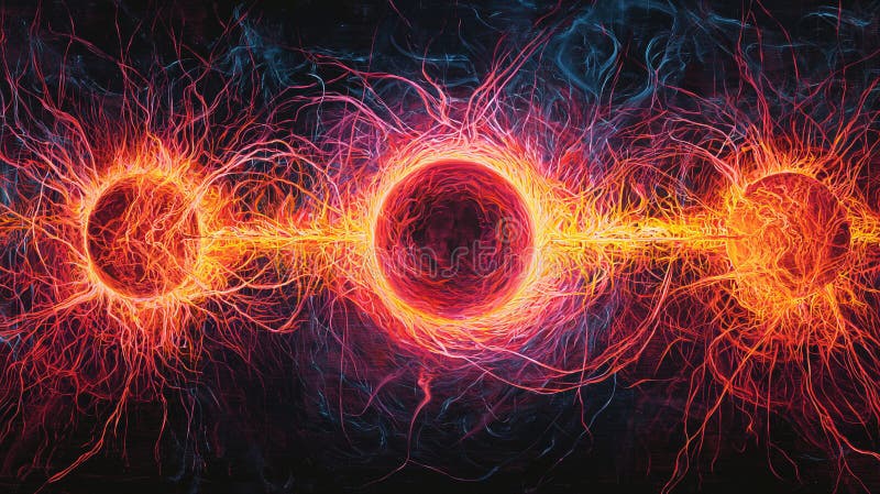Three Fiery Spheres Linked by Tendrils with Vibrant Energy Against a ...