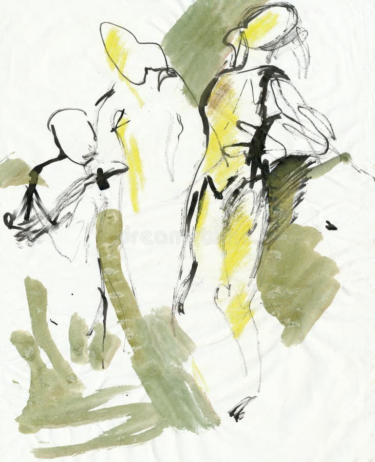 Three figures, drawing stock illustration. Illustration of sketch - 7192924