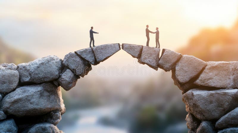 Three Figures Stand on a Stone Bridge, Symbolizing Connection and ...