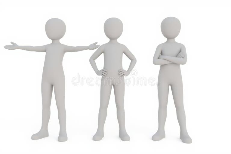 Three Figures Strike Different Poses, Displaying Varied Gestures and ...