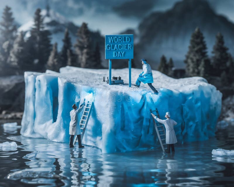 Miniature Diorama of Scientists on Ice Formation with Glacier Sign ...