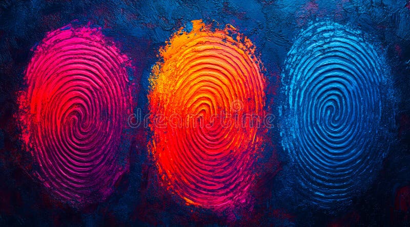 Three Fingerprints are Painted on a Blue Background Stock Image - Image ...