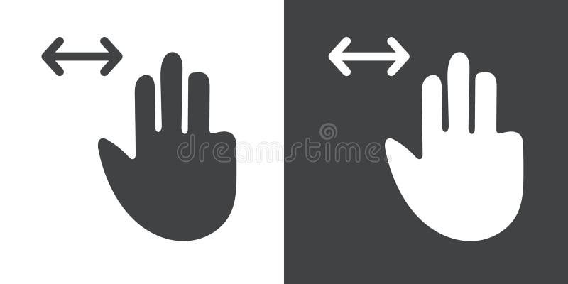 Three Fingers Horizontal Scroll Icon Flat Set in Black and White Color ...