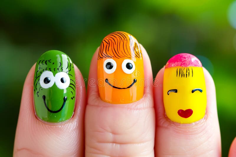 A Person Holding Three Different Colored Nail Art Designs on Their ...