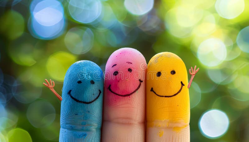 Three Fingers with Smiling Faces on Them. Stock Image - Image of family ...