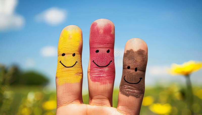 Three Fingers with Smiling Faces on Them. Stock Photo - Image of ...