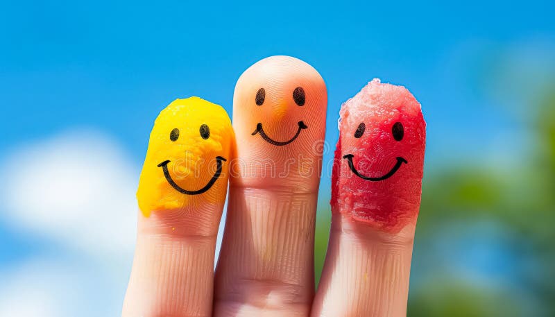 Three Fingers with Smiling Faces on Them. Stock Photo - Image of couple ...