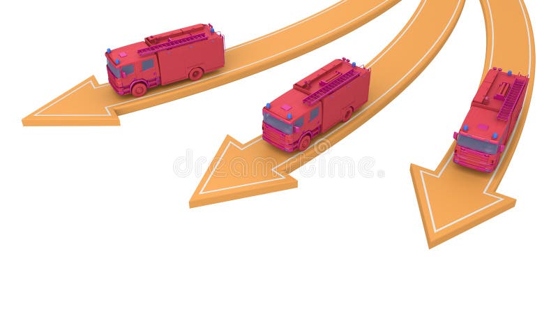 Three Fire Engine Go in Different Directions Stock Illustration ...