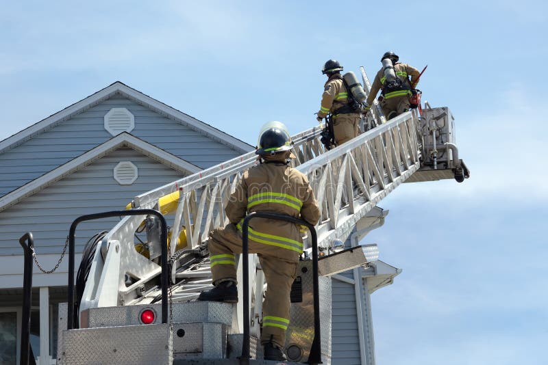 Firefighters on ladder stock image. Image of moving, emergency - 9464097