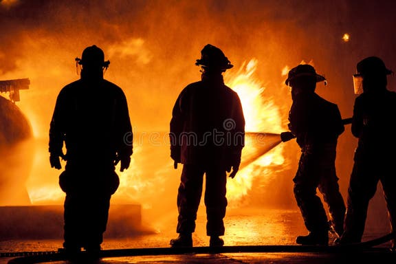 Three Firemen in Uniform Fighting a Fire Stock Image - Image of hose ...