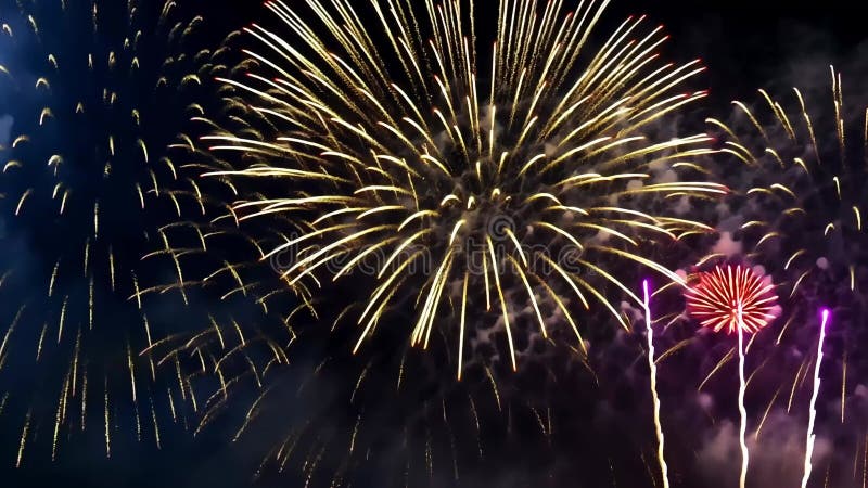 Three Fireworks Explode in the Night Sky, Creating a Vibrant Display of ...