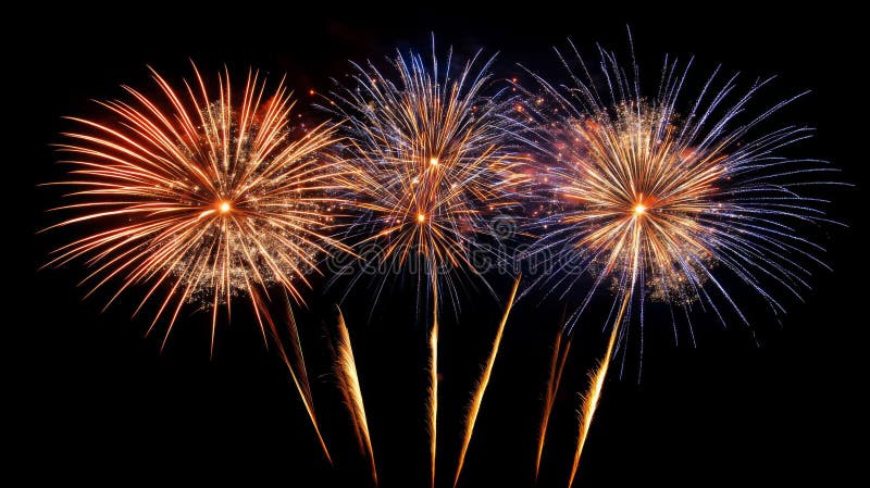 Three Fireworks Explode in Night Sky Display Stock Illustration ...