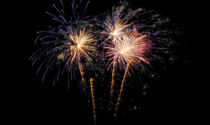Three Fireworks are Lit Up in the Sky, Creating a Festive Stock ...