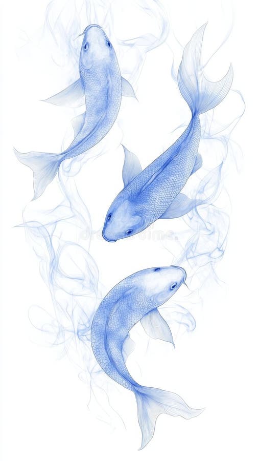 Three Fish are Surrounded by Swirling, Ethereal Blue Smoke As they Swim ...