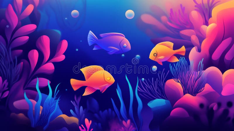 Three Fish Swimming in a Blue Ocean Stock Illustration - Illustration ...