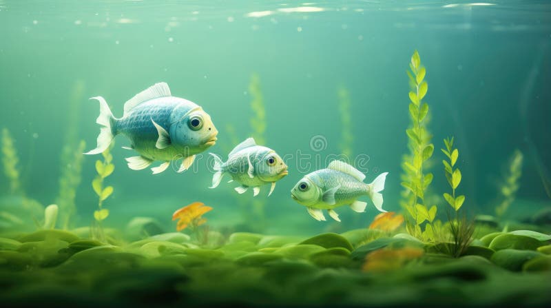 Three Fish Swimming in an Underwater Environment, AI Stock Photo ...