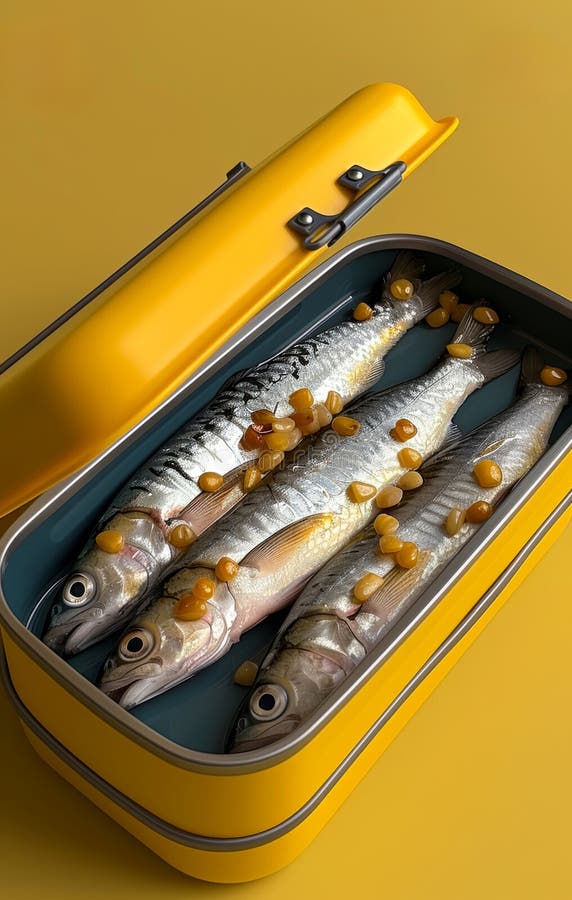Three Fish are in a Yellow Container with a Lid Stock Image - Image of ...