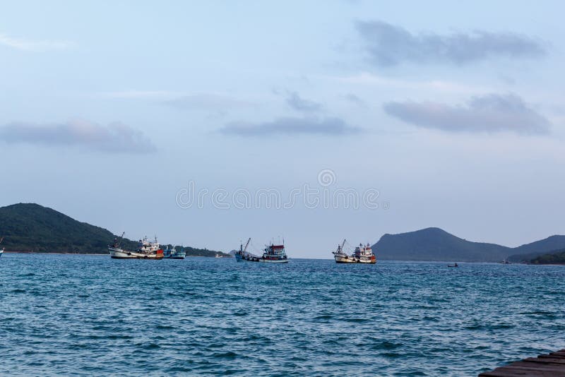 Three Fishing Boat on the Sea Stock Photo - Image of bridge, harbor ...