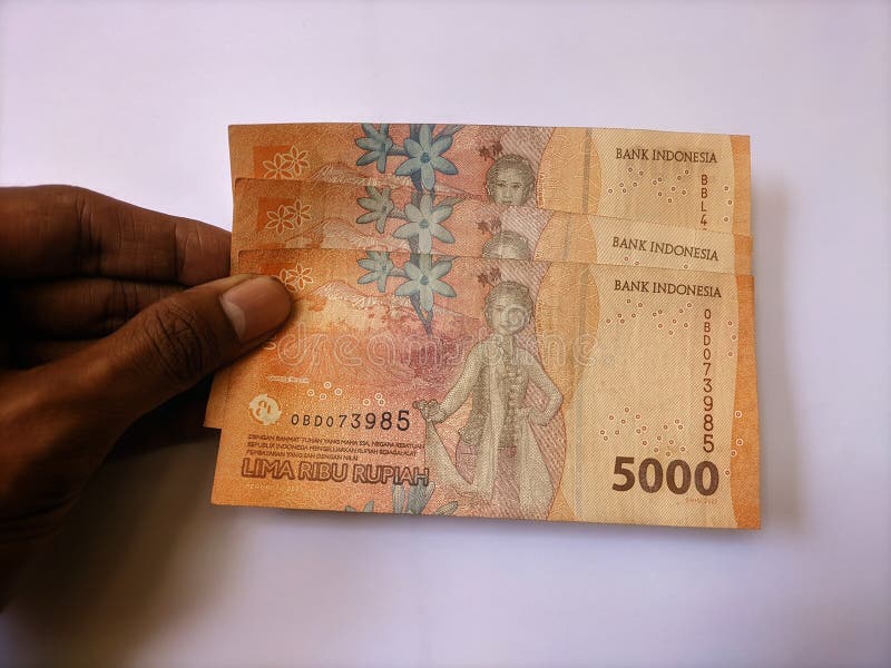 Three Five Thousand Rupiah Notes Held in Hand. Stock Photo - Image of ...