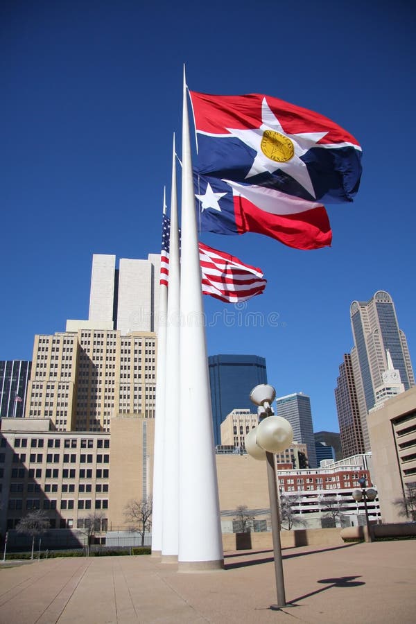Three Flags of City Hall Plaza Stock Image - Image of flags, downtown ...