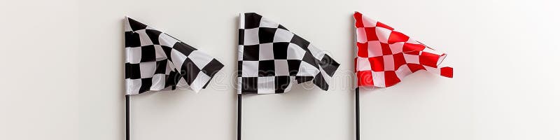 Three Flags are Lined Up on a White Wall with a Red One Stock ...