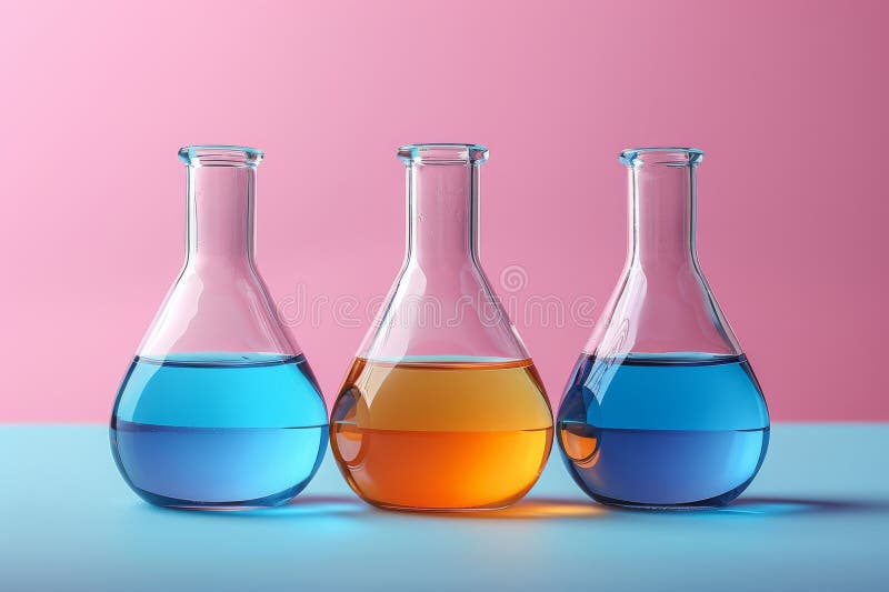 Three Flasks Filled with Different Colored Liquids. Generative AI Stock ...