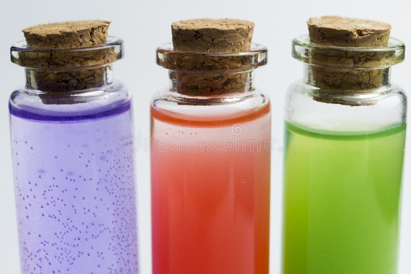 Three Flasks with Colored Liquid Reagents. Stock Photo - Image of blue ...