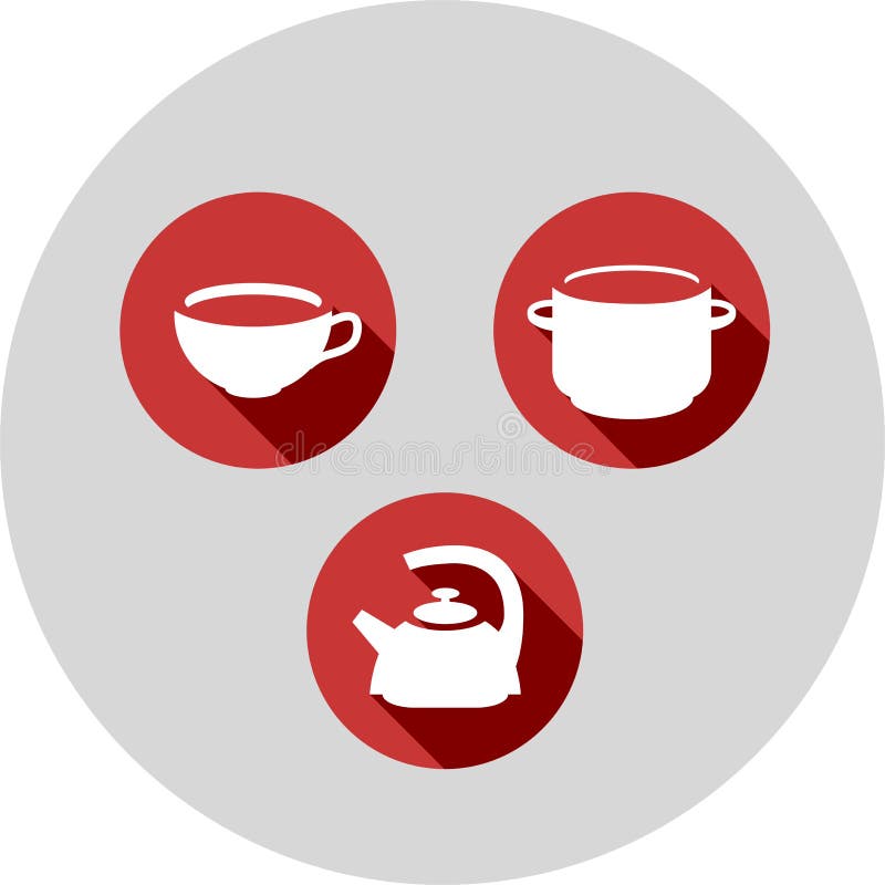 Three Flat Icons Kitchen Theme Stock Vector - Illustration of round ...