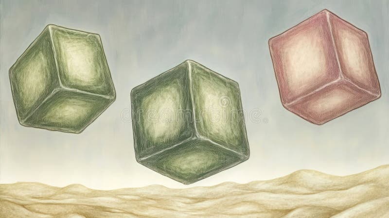Three Dimensional Cubes Floating Above Desert Landscape Stock ...