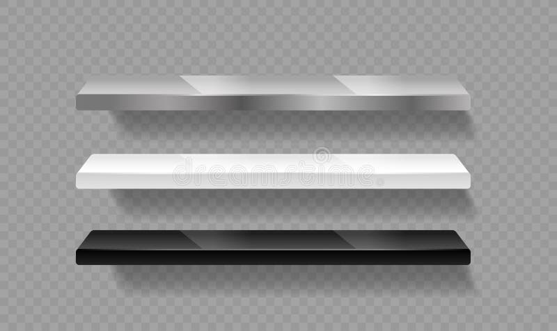 Three Floating Shelves in Silver, White, and Black. Each Shelf Has a ...