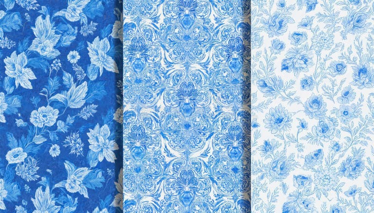 Three Floral Patterns with Distinct Color Schemes. First Pattern Blue ...