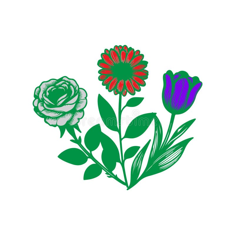 Three flowers set stock vector. Illustration of spring - 94435747