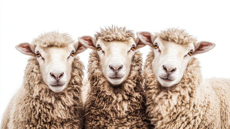Three Fluffy Sheep Huddled Together, Looking Directly at the Camera ...