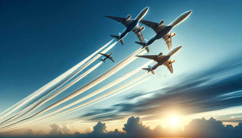 Three Flying Airplanes in the Sky Stock Illustration - Illustration of ...