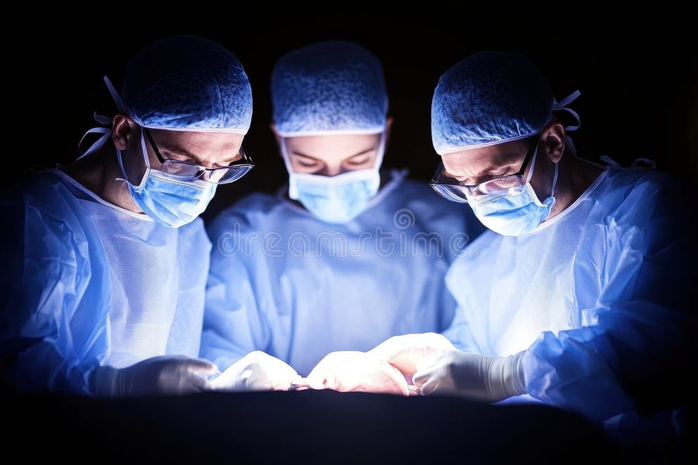 Surgeons Performing Complex Procedure in Brightly Lit Operating Room ...