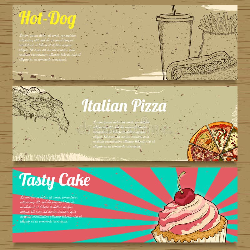 Three Food Banners for Advertising. Stock Vector - Illustration of ...