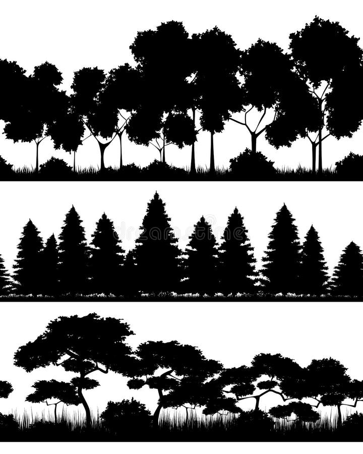 Trees Set Silhouette. Coniferous Forest Stock Vector - Illustration of ...
