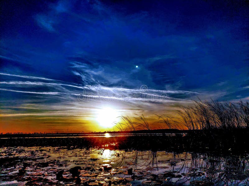 Three Forks Marsh Quarantine Sunset Stock Photo - Image of reflection ...