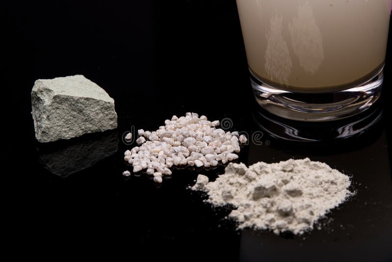 Three Forms of Natural Zeolite on Black Background Stock Photo - Image ...