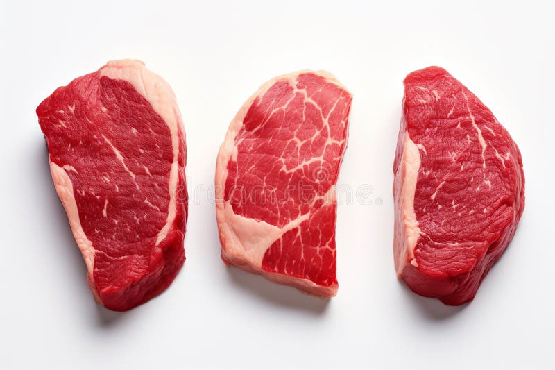 Three Four Pieces of Raw Steak Isolated on a White Background, Created ...